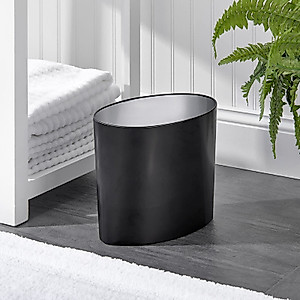 mDesign Metal Modern Oval Small 1.8 Gallon/ 6.9 Liter Trash Can, Wastebasket for Bathroom, Bedroom Holds Garbage, Waste, Paper, Recyclables - Mirri Collection - Black