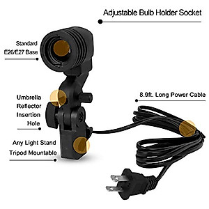 Emart Light Bulb Stand, E26 / E27 AC Socket Lamp Holder with Umbrella Holder, Photography Light Bulb Mount for Photo Video Studio - 2 Pack