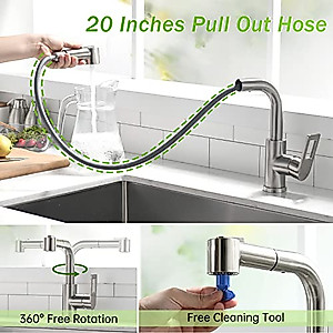 Bar Sink Faucet Brushed Nickel with Pull Out Sprayer, DAYONE Hollow Single Handle Faucets for RV/Kitchen with Deck Plate, DAY-351BN