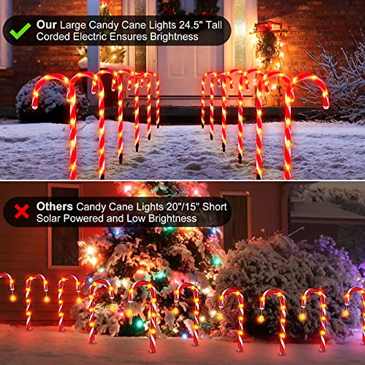 24.5" Candy Cane Lights with Stakes, 12 Packs Large Christmas Pathway Lights Outdoor, 8 Light Modes Candy Cane Pathway Markers Christmas Decorations for Yard Patio Garden Walkway Sidewalks