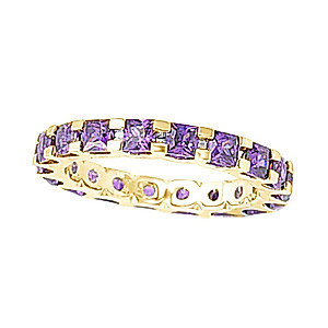THE JEWEL ZONE Princess Cut Simulated Amethyst Eternity Wedding Band Ring in 14k Gold Over Sterling Silver