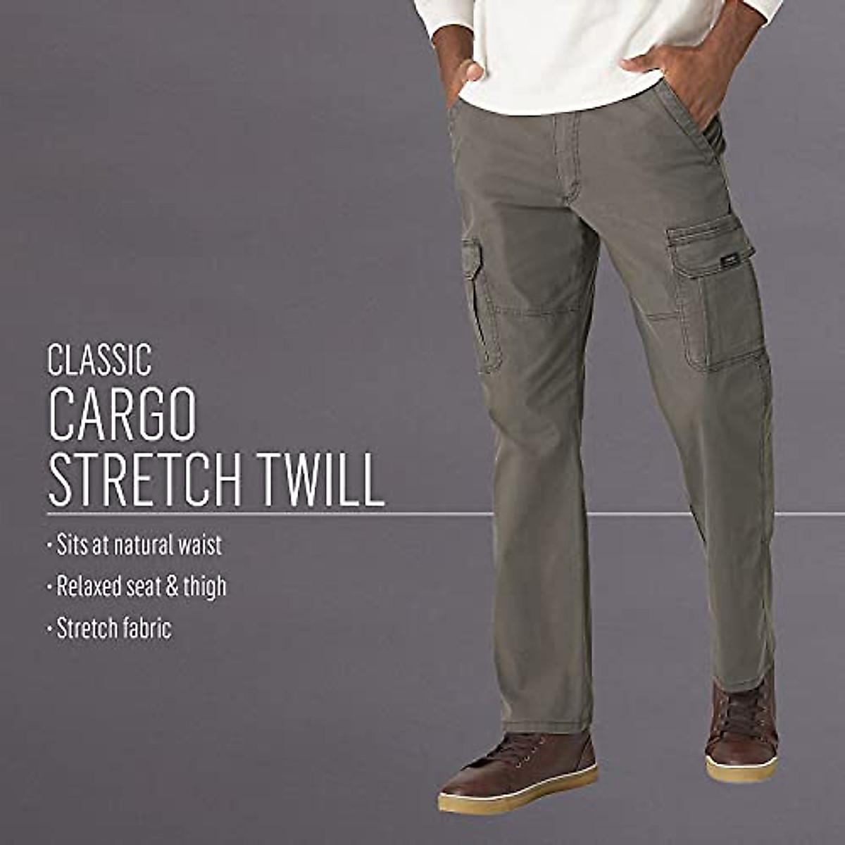 Wrangler Authentics Men's Relaxed Fit Stretch Cargo Pant, Olive, 38W x 29L