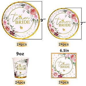 LOOWVY Bachelorette Party Supplies Gold Team Bridal Shower Paper Plates Cup Napkins Disposable Tableware Set for Engagement Wedding Party Bachelorette Party Favors Decorations,Serves 24