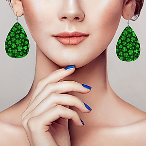 Green St. Patrick's Day Leaf Earrings Leather Earrings Teardrop Dangle Earrings Lightweight Leaf Earrings For Women