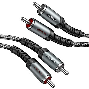 JSAUX RCA Cable（10ft/3M, RCA Audio Cable Shielded Stereo 2RCA to 2RCA Male Y Braided Cord Compatible for Home Theater, HDTV, Amplifiers, Hi-Fi Systems, Car Audio[Grey]