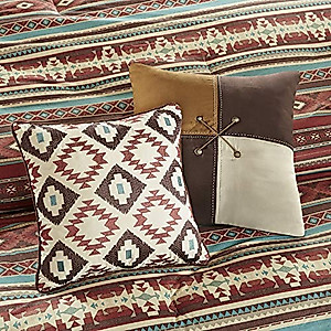 Madison Park Cozy Comforter Set-Rustic Southwestern Style All Season Down Alternative Casual Bedding, Matching Shams, Decorative Pillows, Queen (90 in x 90 in), Spice Brown Multi