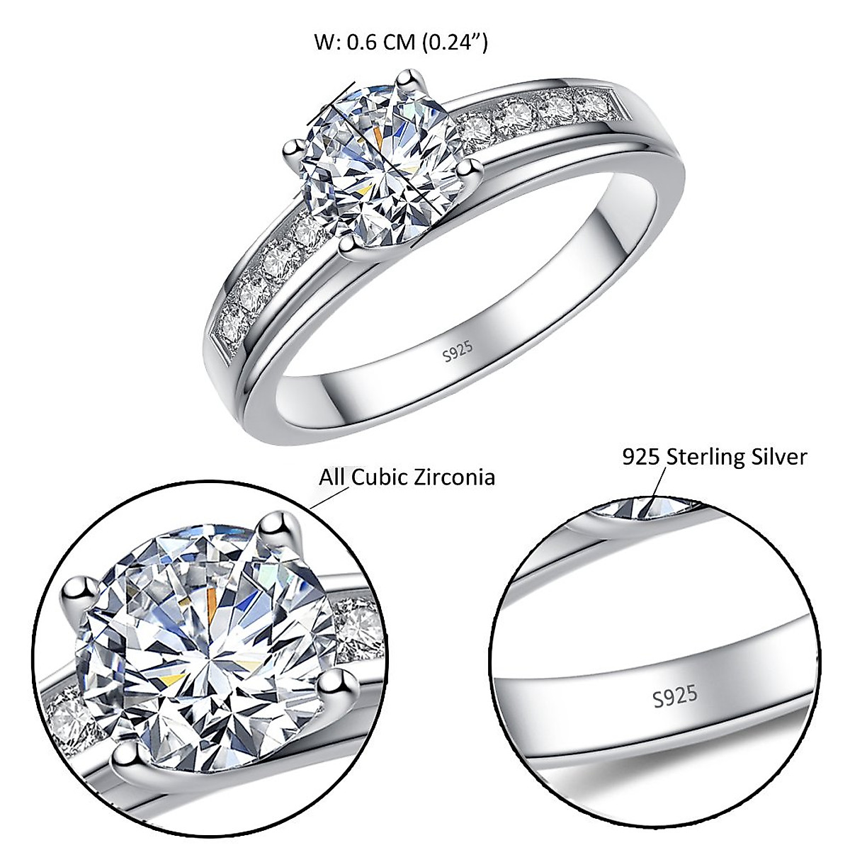 MABELLA Solid 925 Sterling Silver Solitaire Round Clear Cubic Zirconia Rings Engagement Ring for Women Size 9