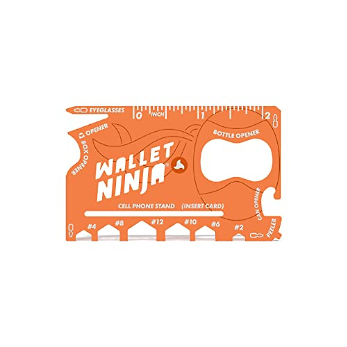 Wallet Ninja Multitool Card – 18 in 1 Credit Card Multi-Tool (Bottle Opener, Can Opener, Screwdrivers, Phone Stand & More) – Orange