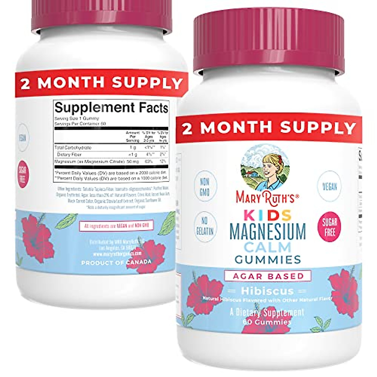 Kids Magnesium Citrate Gummies by MaryRuth's | 2 Month Supply | Sugar Free | Magnesium Supplement | Calm Magnesium Gummies for Kids 2+ | Bone, Nerve, Gut Health | Vegan | Non-GMO | 60 Count