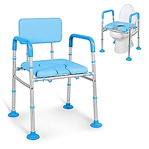 Famard 3-in-1 Raised Toilet Seat with Handles, Handicap Toilet Seat Risers with Soft Back and Padded Seat, Width and Height Adjustable Elevated Toilet Seat for Elderly, Pregnant,Disabled