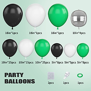 Green and Black Balloon Garland Kit, Green Black Balloon Arch Kit with Black Green and White Balloons, Green Black Balloon Arch Kit for Boys Birthday Baby Shower Football Soccer Theme Party Supplies
