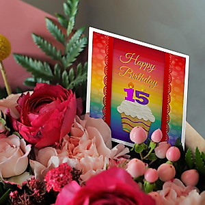 Greeting Card - Cupcake with Number Candles,15 Years Old Birthday - Birthday Design