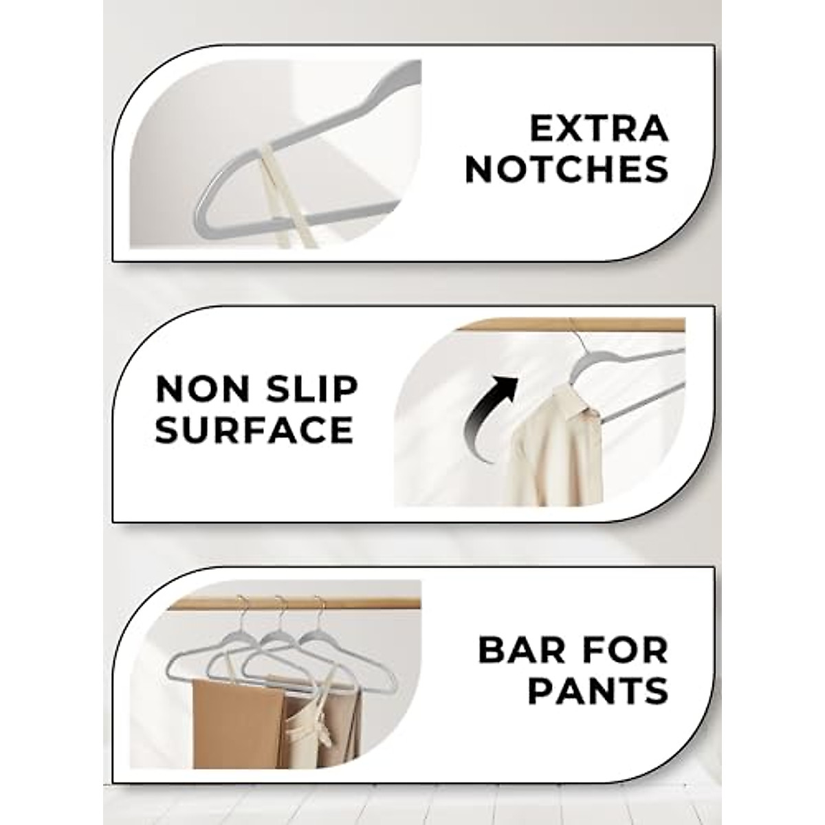 SMARTOR Clothes Hangers 50 Pack, Non-Velvet Plastic Hangers for Clothes | Heavy Duty Coat Hanger | Space Saving Closet Hangers with Chrome Swivel Hook | Non-Flocked Hangers Slim Hangers - Light Grey