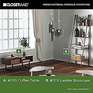 ClosetMaid 1315 Rectangular Wood Coffee Table with Storage Shelves, Gray
