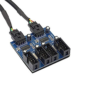 Motherboard USB 9 Pin Header Hub Male 1 to 2/4 Female USB 2.0 Splitter Extension Cable, USB 9-pin Internal Cable 9 pin Connector Adapter for Port Multiplier (35cm)
