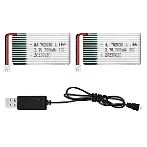 HAWK'S WORK 2 Pcs 3.7V Lipo Battery, 300 mAh Rechargeable Lithium Polymer Battery for RC Plane Helicopter Drone All Models & Toys (PH1.25 Connector)