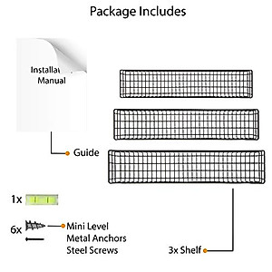 Wall35 Kansas Wall Mounted Black Bookshelf for Kids' Room Decor, Metal Wire Storage Basket Set of 3 (Varying Sizes)