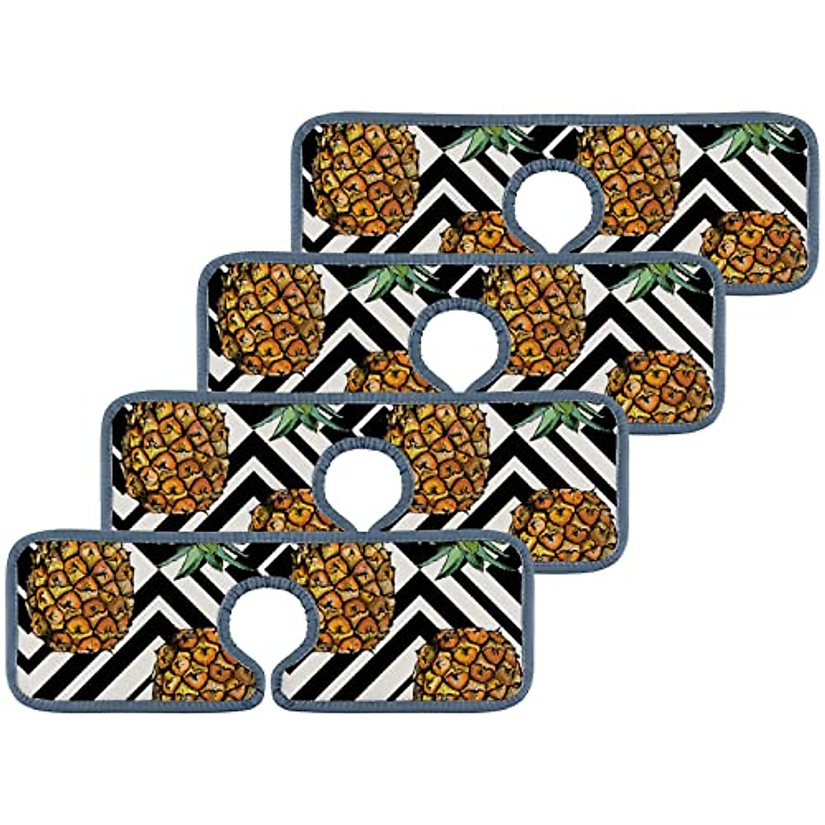Absorbent Kitchen Faucet Mat 4 Pieces Pineapples Black White Geometric Faucet Sink Splash Guard Bathroom Counter and RV,Faucet Counter Sink Water Stains Preventer