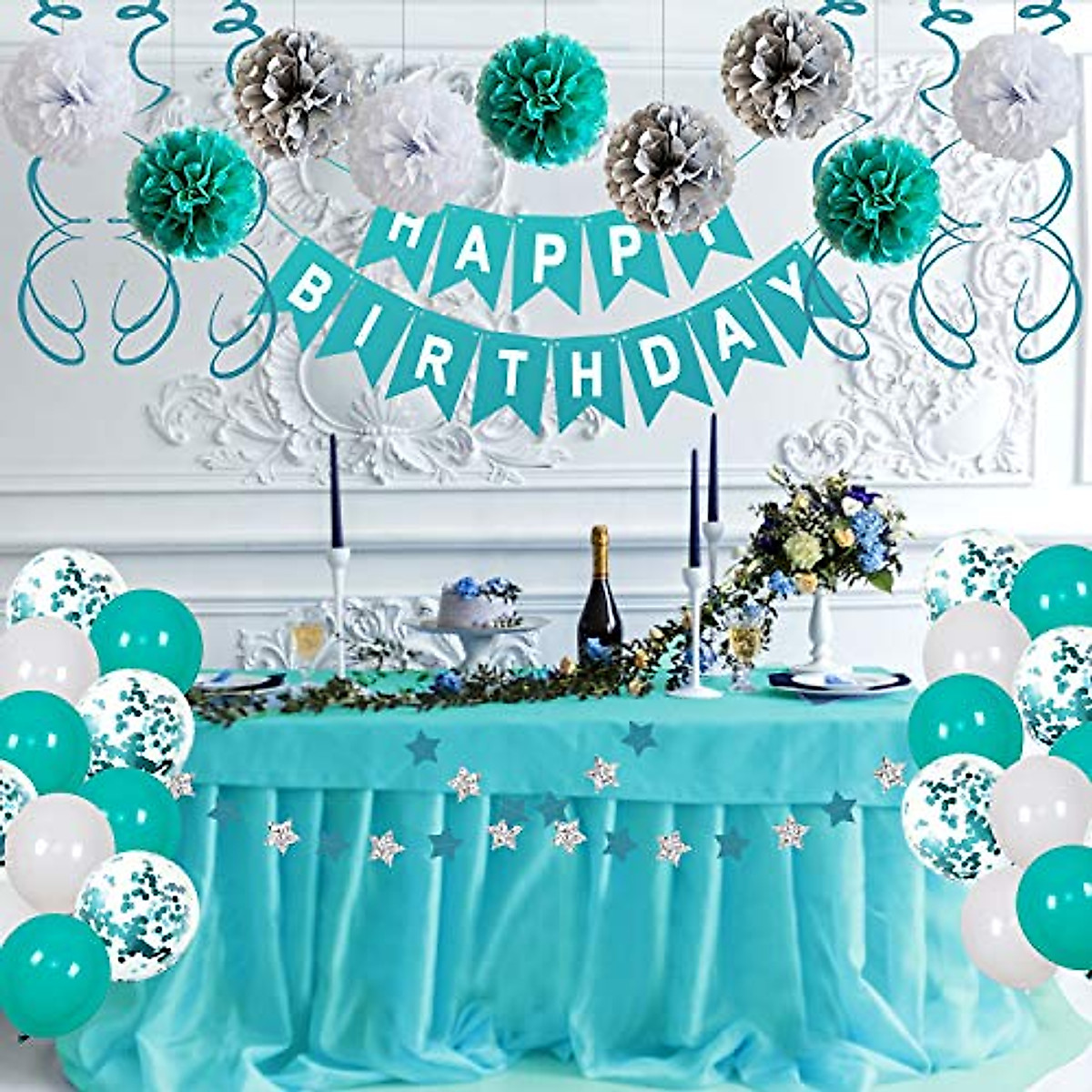 Birthday Decorations Women Teal Birthday Balloons for Girls Boys Men Happy Birthday Party Decor suit for 1th 10th 13th 16th 18th 20th 21st 25th 30th 35th 40th 50th 60th