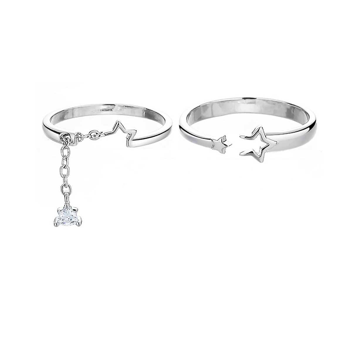 2 Pcs Hollow Star Couple Fashion Meteor Ring Opening Adjustable Ring Promise Ring Friends Couple Gift Jewelry (Silver)