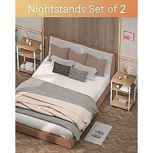 WOODYNLUX Nightstands Set of 2, 3-Tier Side Table, End Table with Shelves, Tall Bedside Tables, 5-Tier Shelf Bookcase, Nightstand Accent Table for Living Room, Bedroom, Beech.