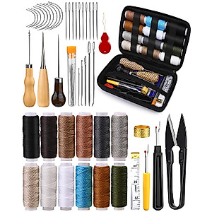 BAGERLA Upholstery Repair Kit, 48pcs Leather Sewing Kit with Upholstery Thread, Sewing Awl, Seam Ripper, Needles, Thimble Leather Stitching Kit for Carseat Carpet Shoes Backpack Repair DIY Crafting