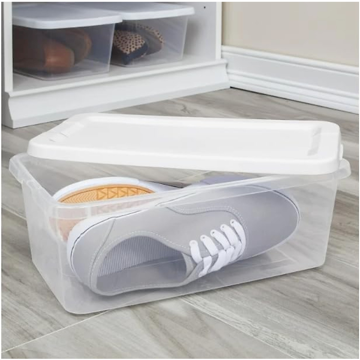 Sterilite Storage Boxes, 13.5L x 8W x 4.8H inches (34.3 x 20.3 x 12.2 cm), 6 QT, Clear with White Lid, Pack of 10