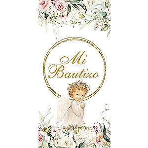 Mi Bautizo Door Banner Decor SuppliesFirst Holy Communion Christening Banner Baptism Photo Backdrops Baby Shower Door Banner Cake Table Banner 72.8 x35.4in Outdoor & Indoor Hanging Banner