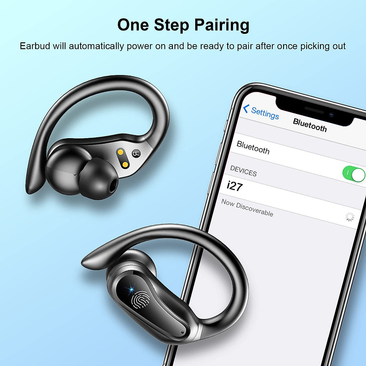 for OnePlus 9 Bluetooth 5.1 Headphones with Dual LED Digital Display 42Hrs Playtime, IP7 Waterproof Running Headphones with Earhooks & Mic