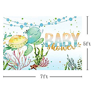 MEHOFOTO 7x5ft Ocean Baby Shower Photography Backdrop Under The Sea Sea Turtle Boy Party Decoration Starfish Ocean Theme Baby Shower Photo Studio Booth Background Banner for Cake Table Supplies
