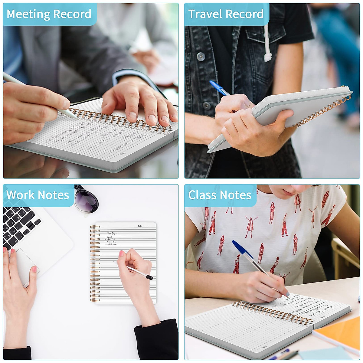 Forvencer Lined Spiral Journal Notebook with 300 Numbered Pages, B5 College Ruled Thick Journals for Writing with 100GSM Paper, Hardcover Notebooks with Contents for Work, School, Women, Men, Grey