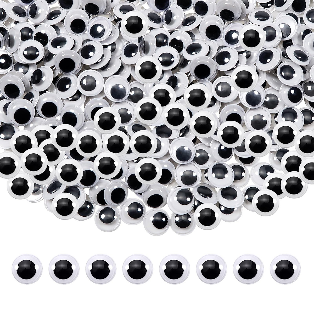 TOAOB 300pcs Plastic Wiggle Googly Eyes Self Adhesive 12mm Black Round Sticker Eyes DIY Arts Crafts Scrapbooking Accessories