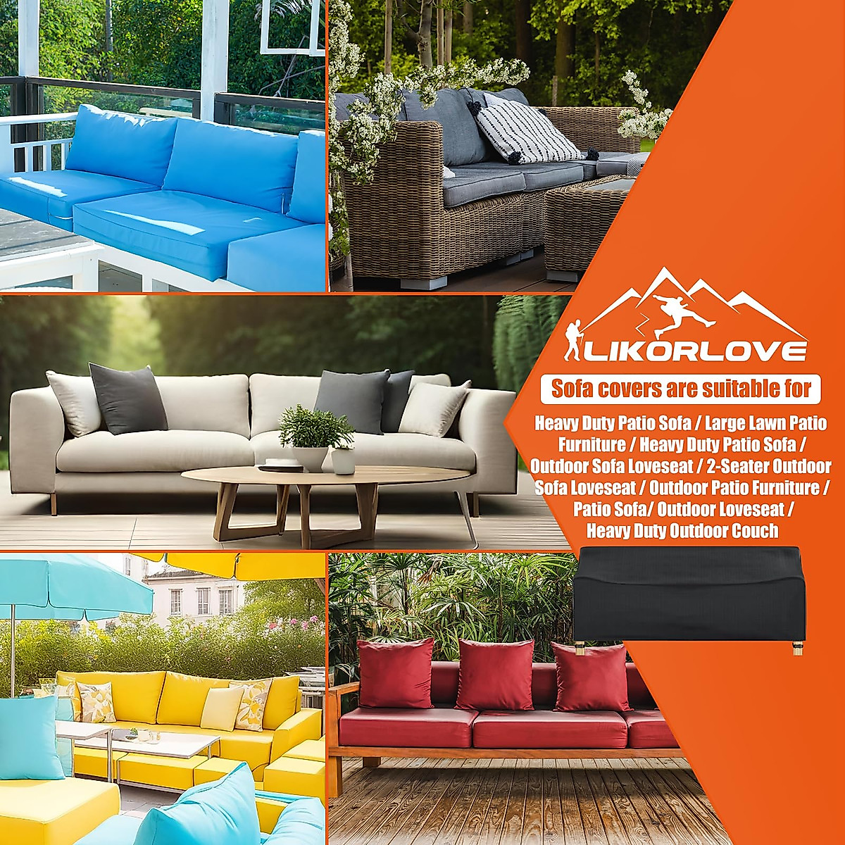 Likorlove 100% Waterproof Outdoor Sofa Cover, 78" Wx 33" Dx 32" H Patio Furniture Covers Waterproof, Windproof 2-Seater Sofa Cover Heavy Duty with Air Vent and Handles for Lawn, Backyard Deck, Black