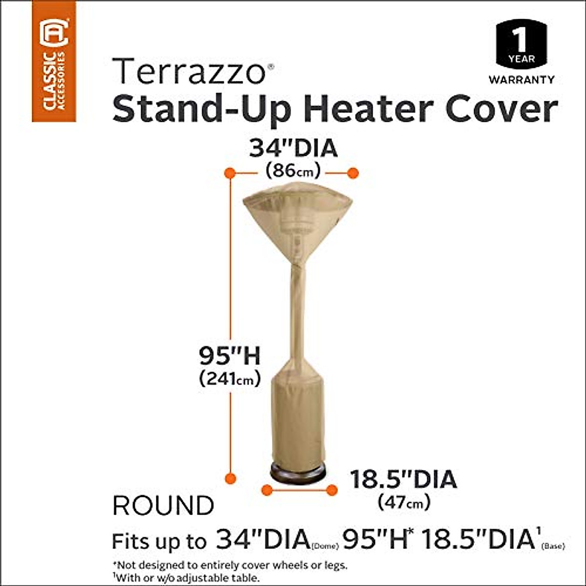Classic Accessories Terrazzo Water-Resistant 34 Inch Round Stand-Up Patio Heater Cover, Patio Furniture Covers