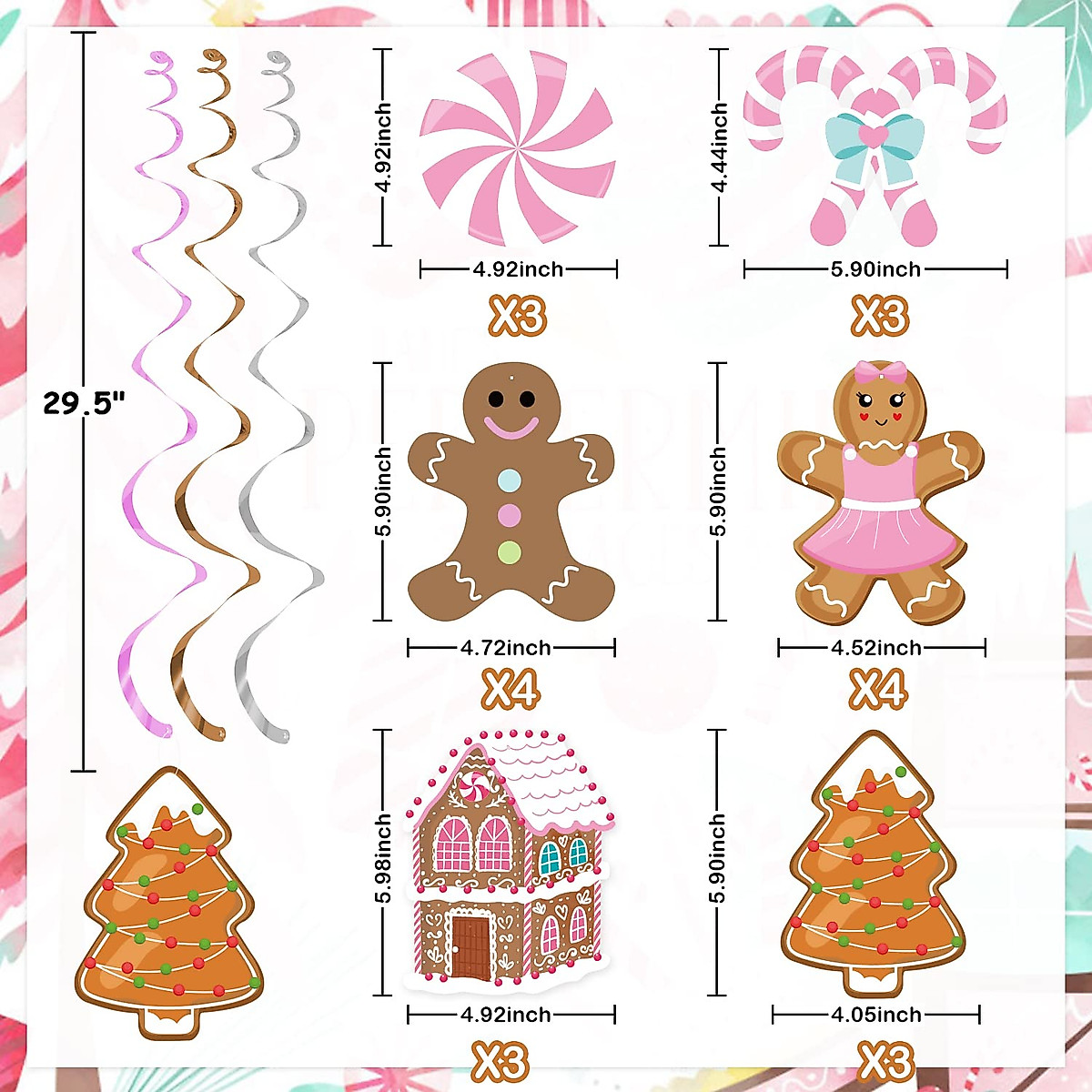 K KUMEED 20 Pcs Gingerbread Man Theme Party Hanging Swirls Ceiling Hanging Streamers for Christmas, Christmas Decorations Birthday Party Supplies Baby Shower Decor