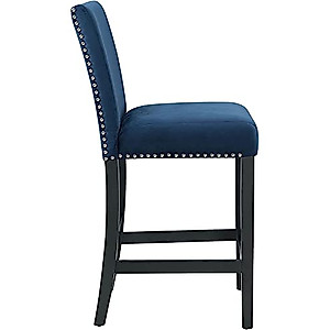 New Classic Furniture Celeste 5-Piece Faux Marble Round Counter Set with 1 Table and 4 Chairs, 42-Inch, Blue