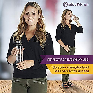 Pratico Kitchen 18 oz.Leak-Proof Clear Glass Bottles, Juicing Containers, Water / Beverage Bottles - 6-Pack