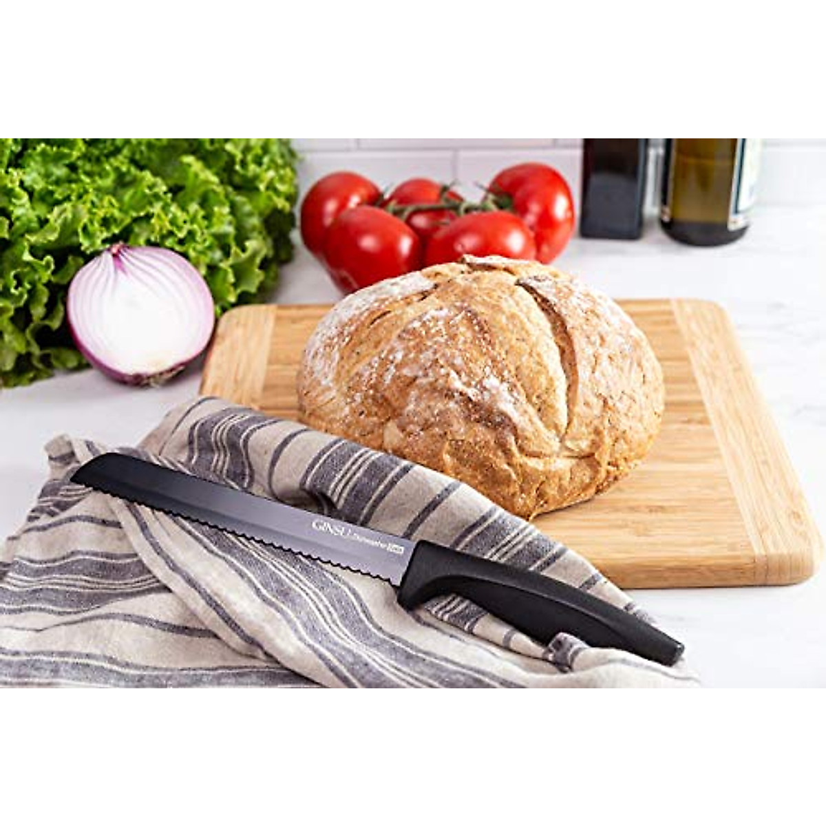 GINSU Daku 5-Piece Black Knife Prep Set - Dishwasher Safe and Always Sharp