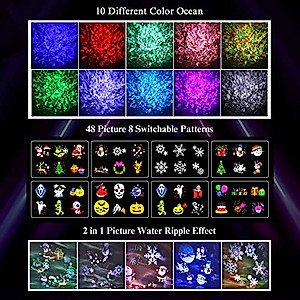 Christmas Halloween Projector Lights Outdoor Holiday, 18 HD Effects (3D Ocean Wave & Patterns) Waterproof with RF Remote Control Timer for Indoor Holiday Party Home Garden Decorations