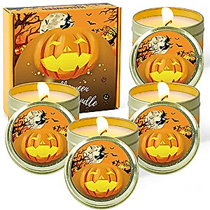 Scented Candles, Halloween Decorations, Halloween Candles for Home Scented, Pumpkin Candle Set, Soy Wax Candles Gift Set for Halloween Night Party (4 x 2.5 oz) Valentines Day Gifts for Her