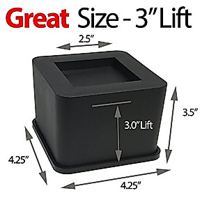 iPrimio Bed Risers Heavy Duty - Square, 3" Lift, 4pk, Up to 6800lbs - Bed Raising Blocks, Furniture Risers, Dorm Bed Risers - Safe, Sturdy Bed Lifts for College Dorm Rooms, Couches, Tables, Desk Riser