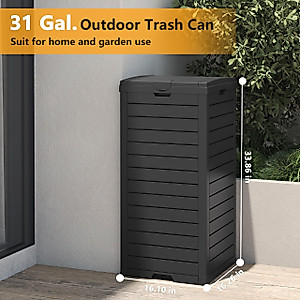 31 Gallon Kitchen Trash Can, Waterproof Garbage Can with Tiered Lid and Drip Tray, Resin Outside Trash Bin for Patio, Backyard, Deck