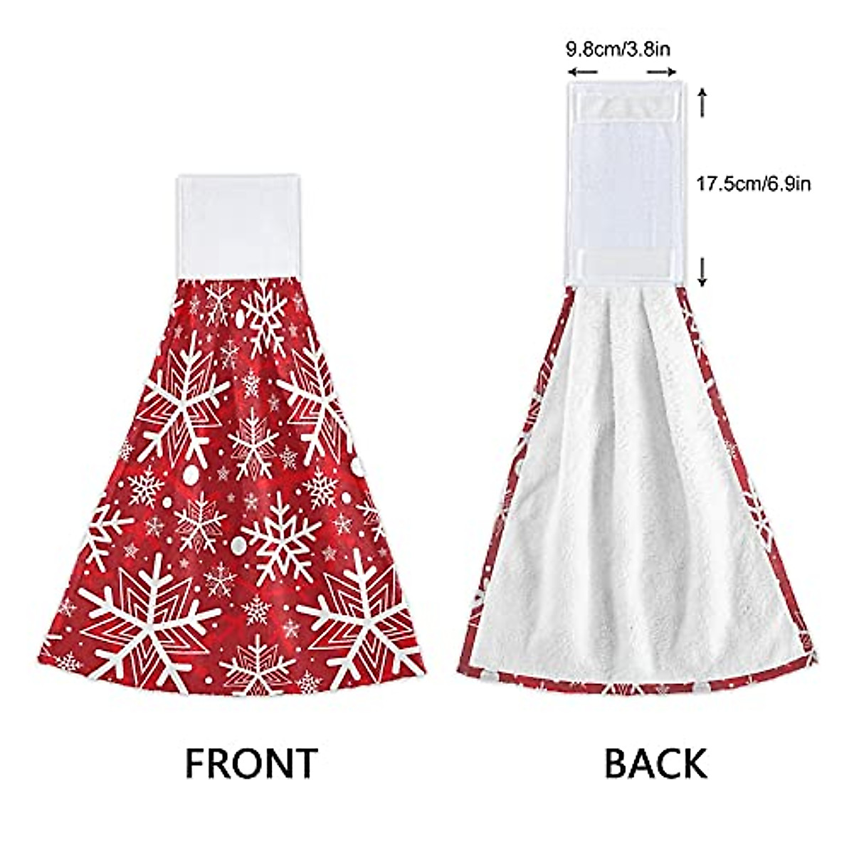 FFYHO Winter Snowflakes Hanging Kitchen Towel with Loop 2 Pack Christmas Red Hand Towels Soft Microfiber Coral Velvet Tie Towel Decor for Bathroom Oven Absorbent Washcloth