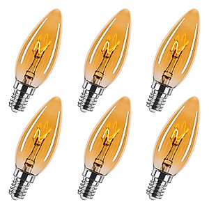 Brighfivey Amber Candelabra Bulb 25W Equivalent, 2W Ultra-Fine Filament E12 Base Candelabra LED Light Bulb, Dimmable Amber LED Bulbs 2000k Soft Warm, Candle Chandelier Bulbs, 6 Pack