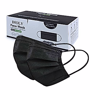 DIOLV Disposable Face Mask Adult 3 Layer Mens Breathable Facemask Womens Facial Masks for Indoor Outdoor 50Pcs/Pack Earloop,Black