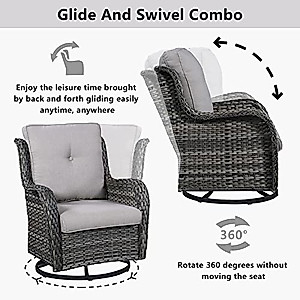 Belord 5 Pieces Patio Furniture Sets Wicker Outdoor Furniture, Rattan Patio Swivel Glider Chairs with 2 Ottoman and Glass Side Table