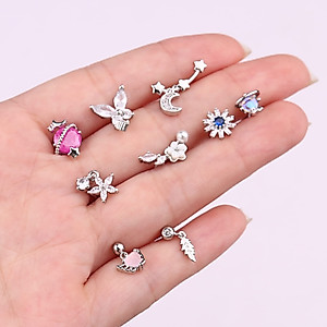 JOERICA 16G Dangle Cartilage Earrings for Women 316L Stainless Steel CZ Dangle Helix Tragus Conch Cartilage Stud Ear Piercing Jewelry