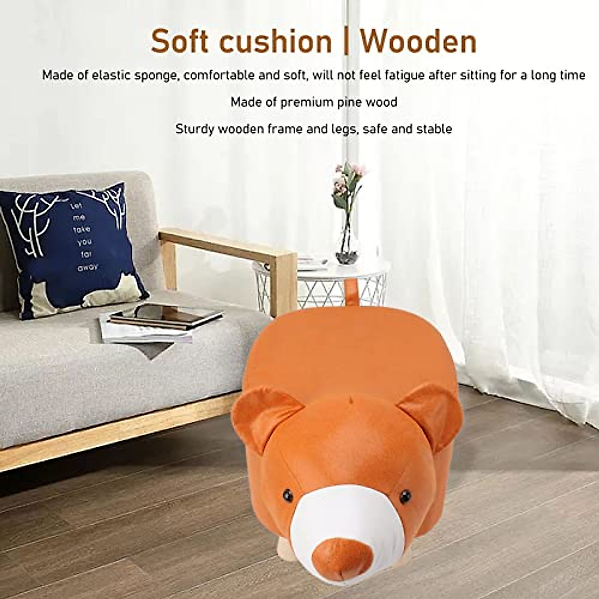 Pwshymi Cute Animal Footstool, Comfortable Small Footstool Wooden Reduce Friction for Entryway (Baby Bear)