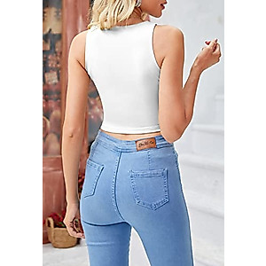 LAOLASI Racer Back Tank Tops Fashion Crop Tops Double Lined Shirts Halter Neck Tanktop For Women,White,x-Large