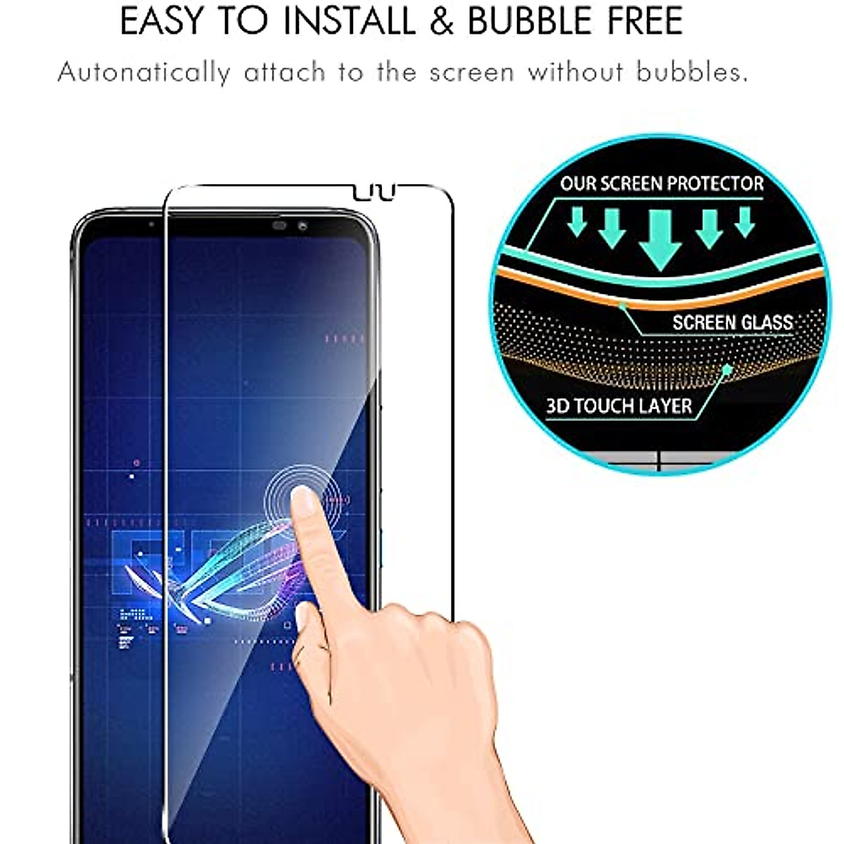 Suttkue for Asus ROG Phone 6/6 Pro/ 6D/6D Ultimate Screen Protector with Camera Lens Protector, 9H Hardness,Anti-Scratch Tempered Glass flim, Case Friendly, Anti-Fingerprint (2+2 PACK)